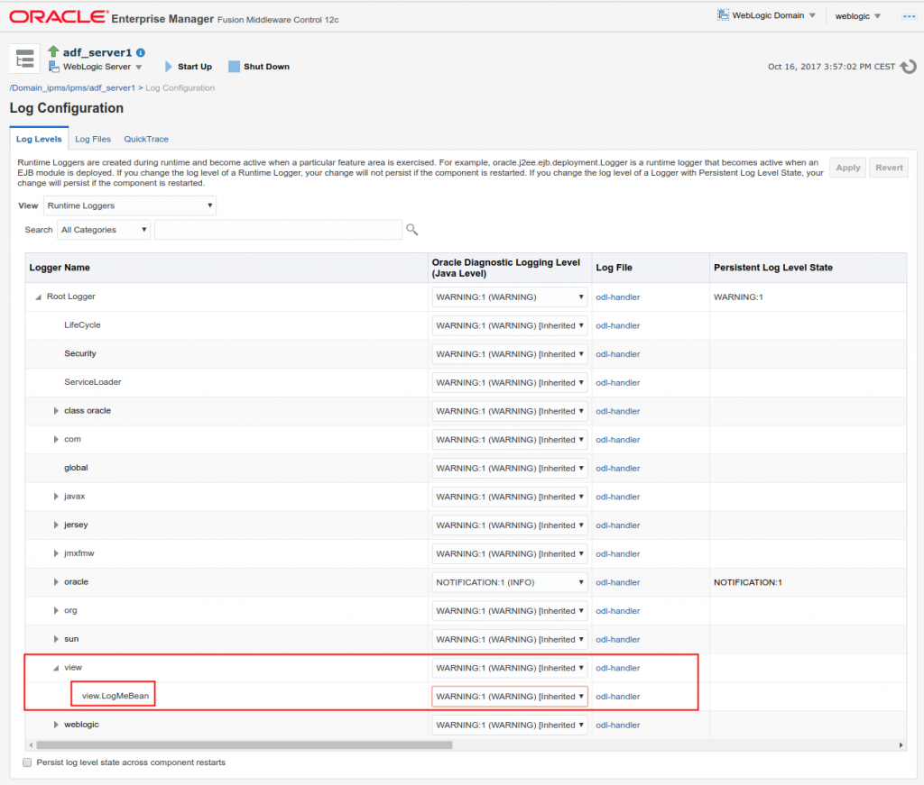 How to adjust WebLogic logging engine to deliver records of desired ...
